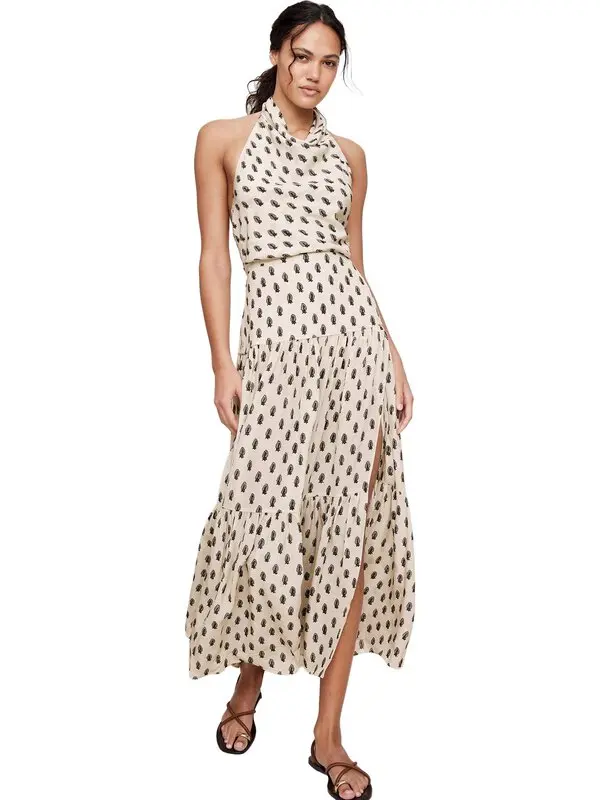Banana Republic Matte Silk Halter Maxi Dress - Block Print