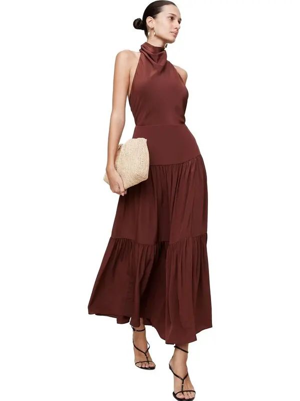 Banana Republic Matte Silk Halter Maxi Dress - Deep Brick Red