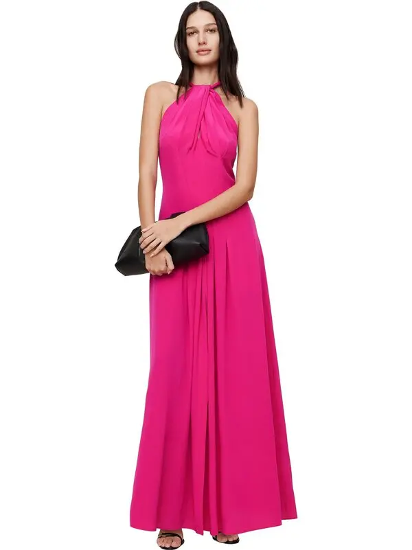 Banana Republic Matte Silk Halter Maxi Dress - Hot Pink