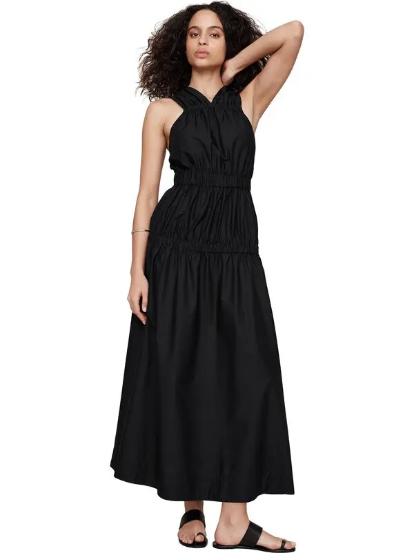 Banana Republic Cotton Poplin Ruched Drop-waist Maxi Dress - Black
