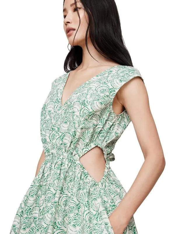 Banana Republic Cotton Poplin Side Cut-out Midi Dress - Emerald Green Shell Print