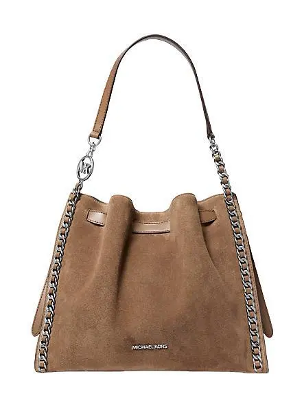 Michael Kors Mina Large Suede Chain Shoulder Bag - Brown