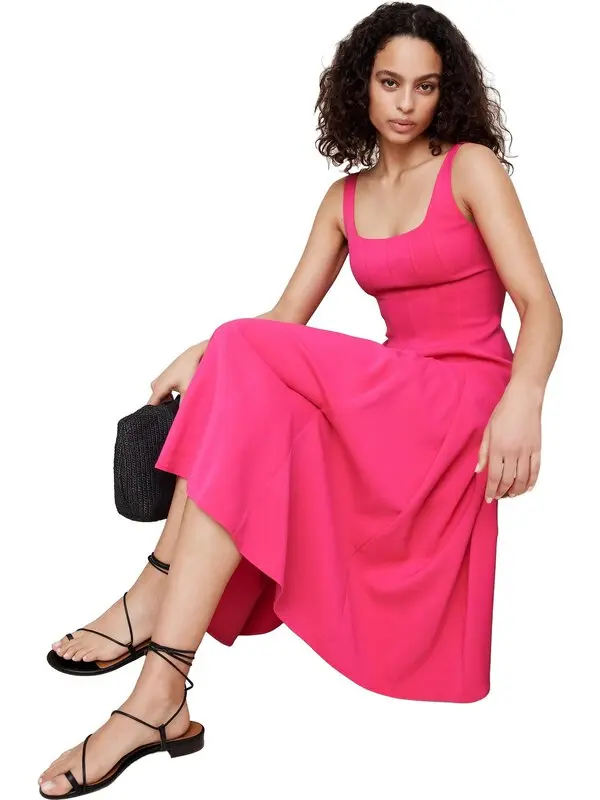 Banana Republic Stretch-sateen Square-neck Midi Dress - Hot Pink
