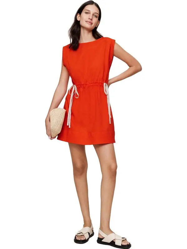 Banana Republic Cotton Poplin Cinch-waist Mini Dress - Blood Orange