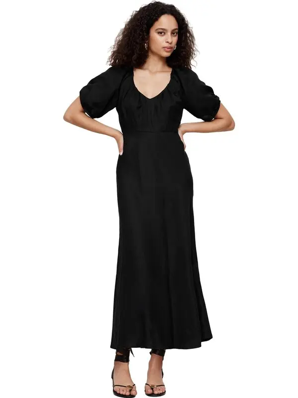 Banana Republic Viscose-linen Ruched Long Midi Dress - Black
