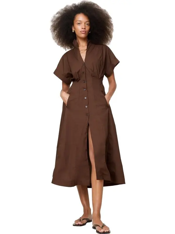 Banana Republic Cotton Poplin Shirt Dress - Espresso Brown