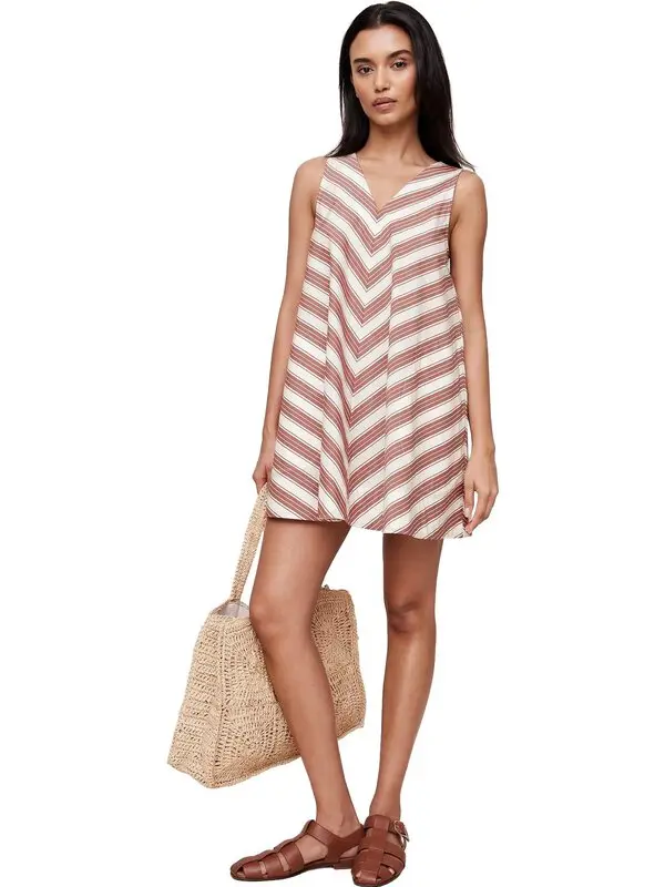 Banana Republic Cotton Poplin Swing Mini Dress - Red Clay & Cream Stripe