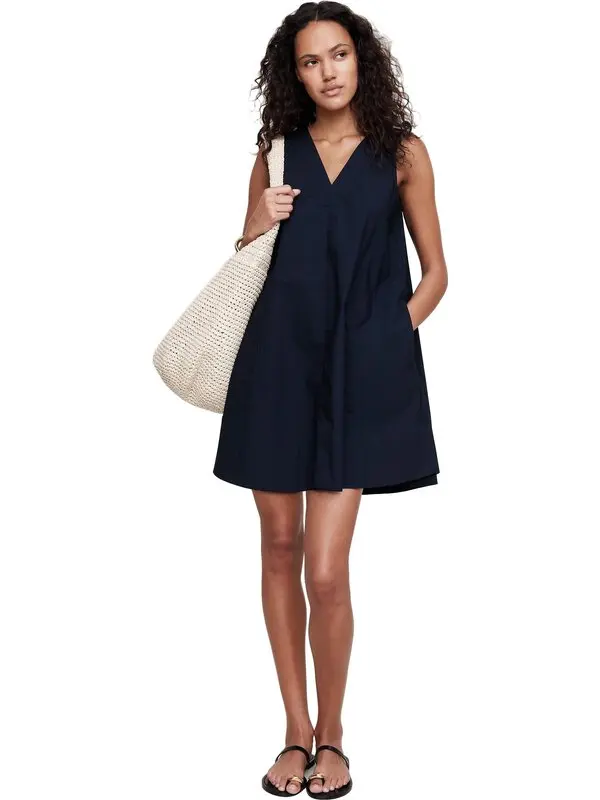 Banana Republic Cotton Poplin Swing Mini Dress - Tapestry Navy Blue