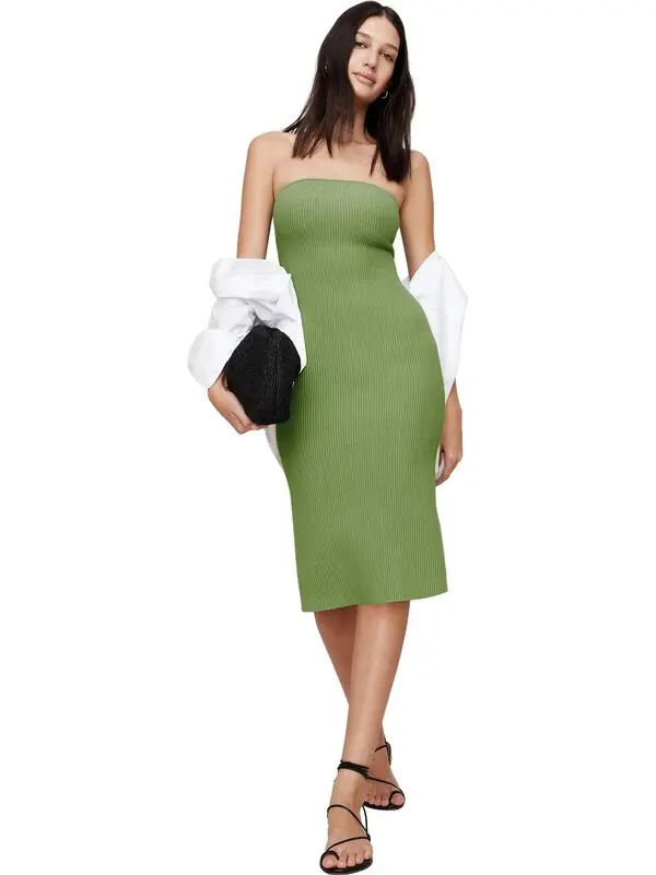 Banana Republic Sculpted Ribbed Strapless Dress - Jungle Fern Green