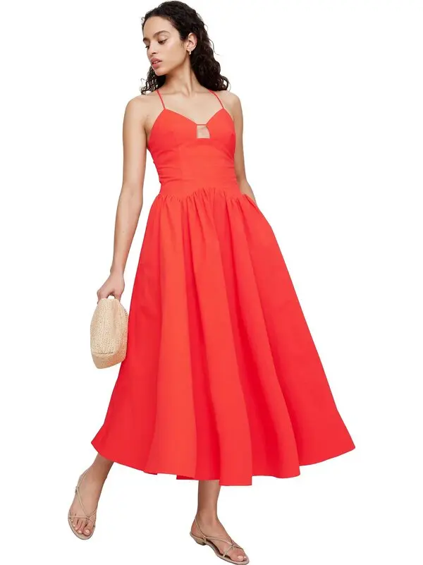 Banana Republic Stretch-cotton Poplin Long Midi Dress - Blood Orange