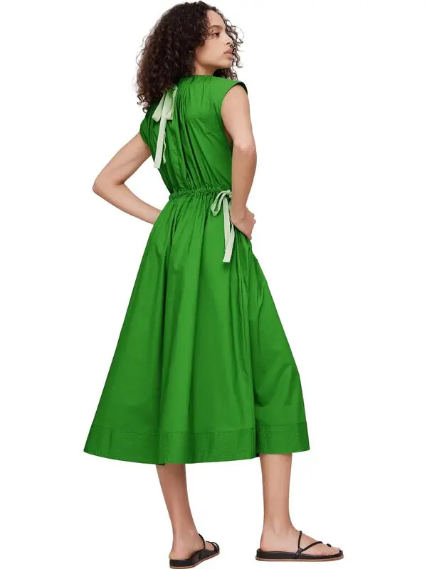 Banana Republic Cotton Poplin Tie-waist Midi Dress - Bright Lime Green