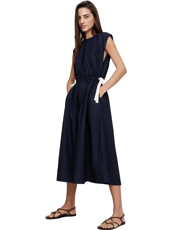 Banana Republic Cotton Poplin Tie-waist Midi Dress - Navy Blue