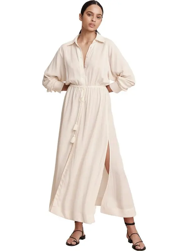 Banana Republic Gauze Shirt Dress - Cream White (semi-sheer)