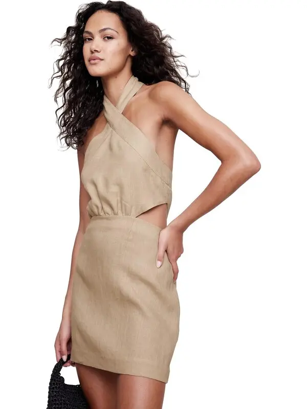 Banana Republic Linen Halter Cut-out Mini Dress - Natural Beige
