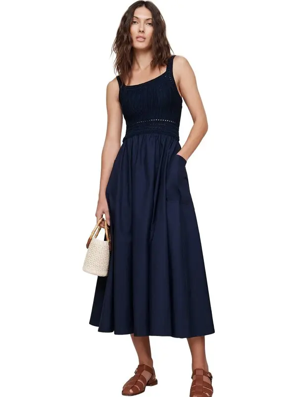 Banana Republic Crochet & Cotton Poplin Mixed-media Midi Dress - Tapestry Navy Blue