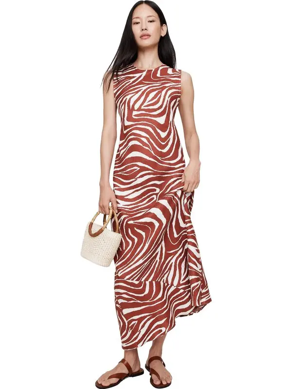 Banana Republic Backless Linen Maxi Dress - Brown Zebra Print