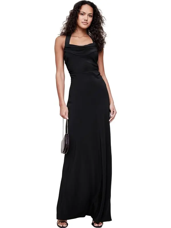 Banana Republic Matte Silk Cowl-neck Backless Maxi Dress - Black