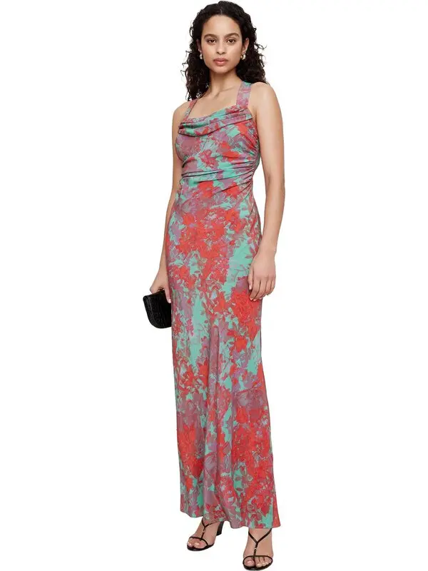 Banana Republic Matte Silk Cowl-neck Backless Maxi Dress - Red Floral