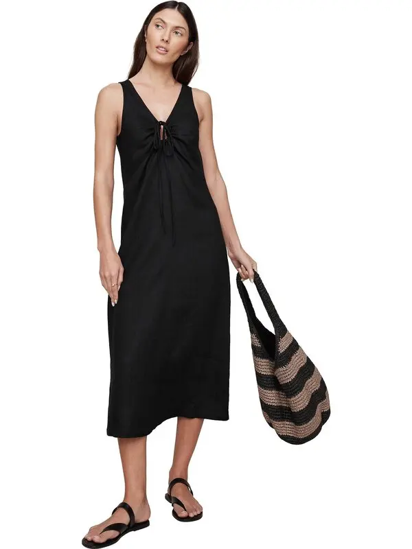 Banana Republic Linen Keyhole Midi Dress - Black