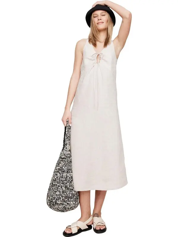 Banana Republic Linen Keyhole Midi Dress - Natural Beige