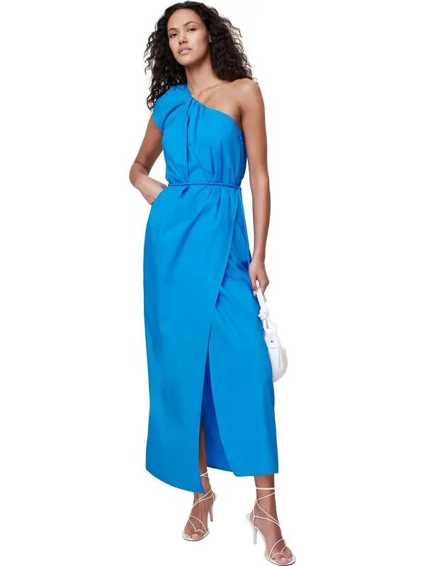 Banana Republic Cotton Poplin One-shoulder Maxi Dress - Blue Cabana