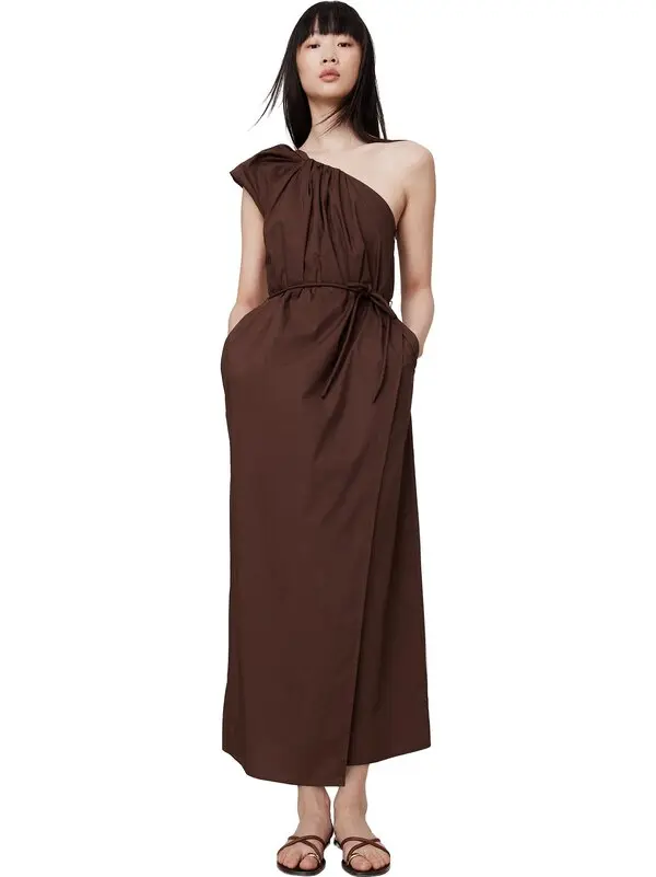 Banana Republic Cotton Poplin One-shoulder Maxi Dress - Espresso Brown