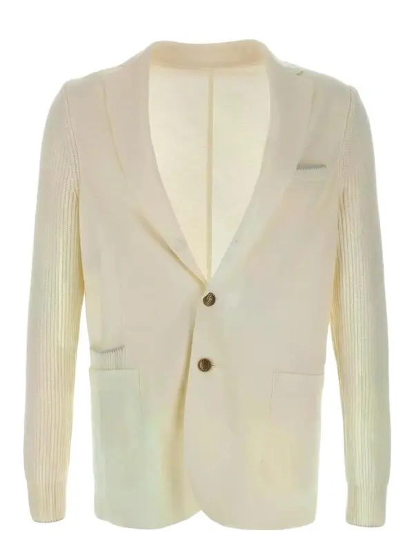 Eleventy Ribbed-knit Elbow-patch Blazer - Neutrals
