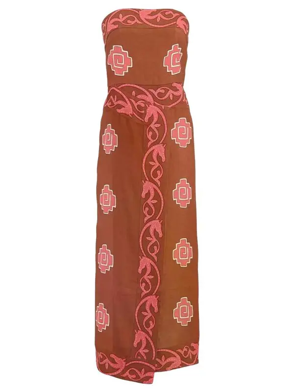 Johanna Ortiz Strapless Linen Dress - Red