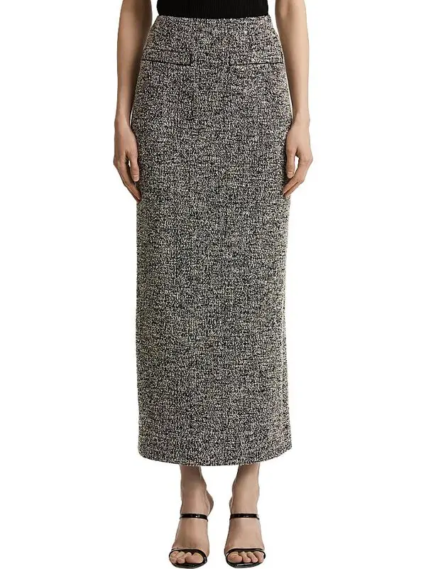 Oscar De La Renta Boucle Jersey Tweed Tailored Midi Skirt - Black/ivory