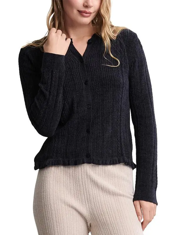 Barefoot Dreams Cozychic Ultra Lite Cable Knit Cardigan - Black