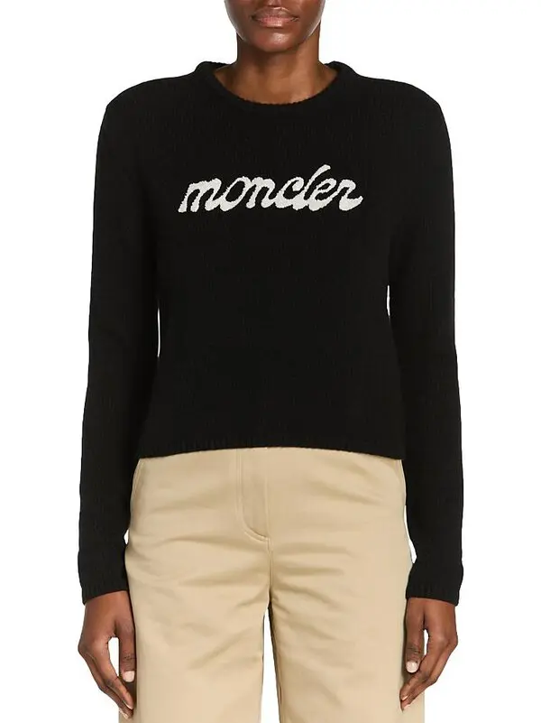 Moncler Crewneck Wool-cashmere Blend Sweater - Black