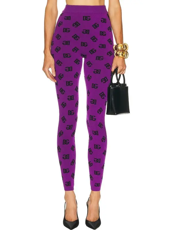 Dolce & Gabbana Logo Legging In Purple - Violet & Nero