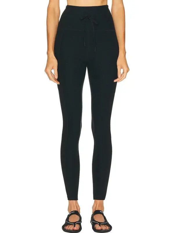 Beyond Yoga Spacedye Go Pocket Midi Legging In Black - Darkest Night