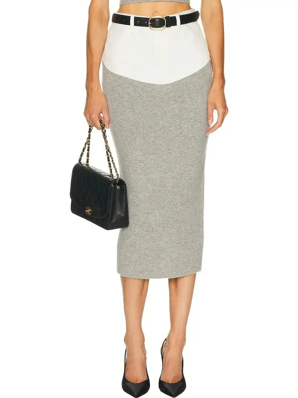 SELF-PORTRAIT Knit Denim Insert Midi Skirt - Grey