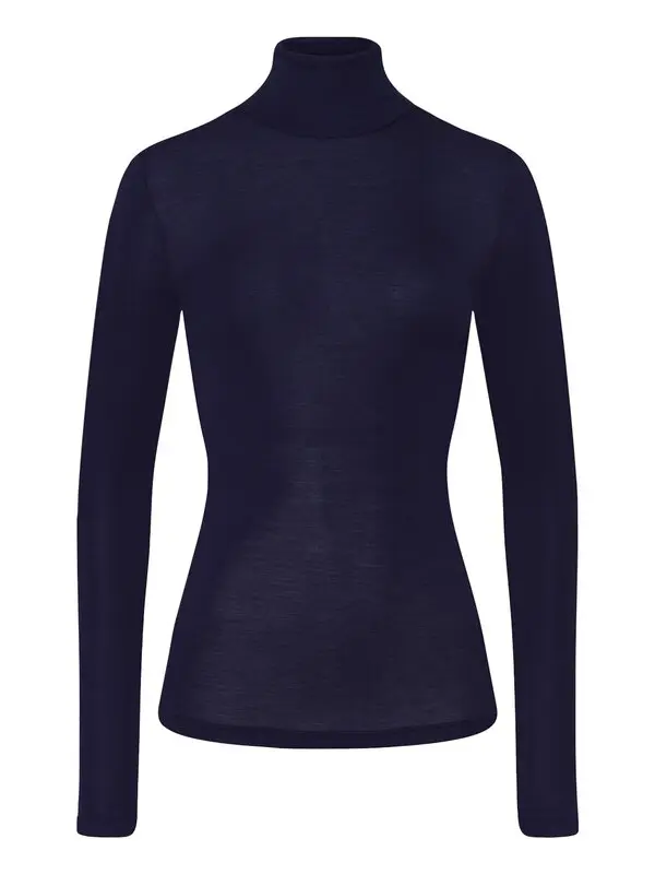 Hanro Woolen Silk Roll-neck Top - Navy
