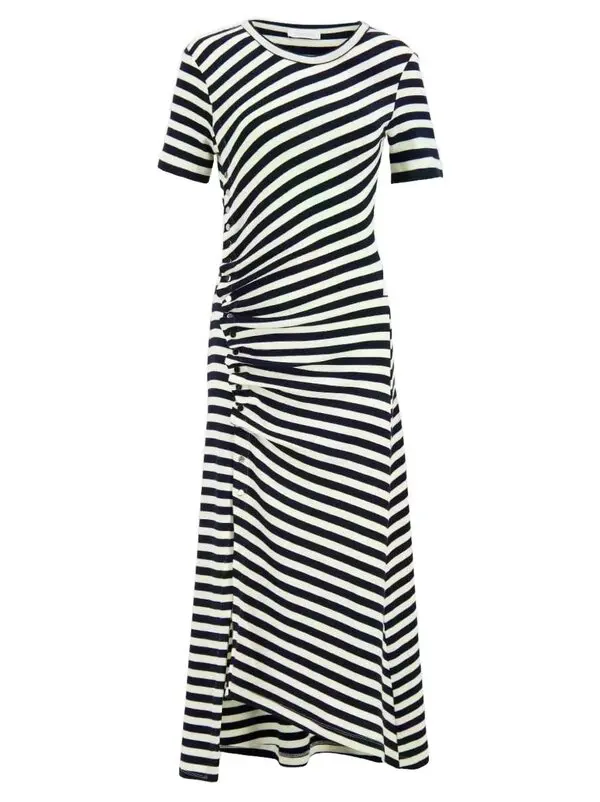 Rabanne Striped Gathered Midi Dress - Black