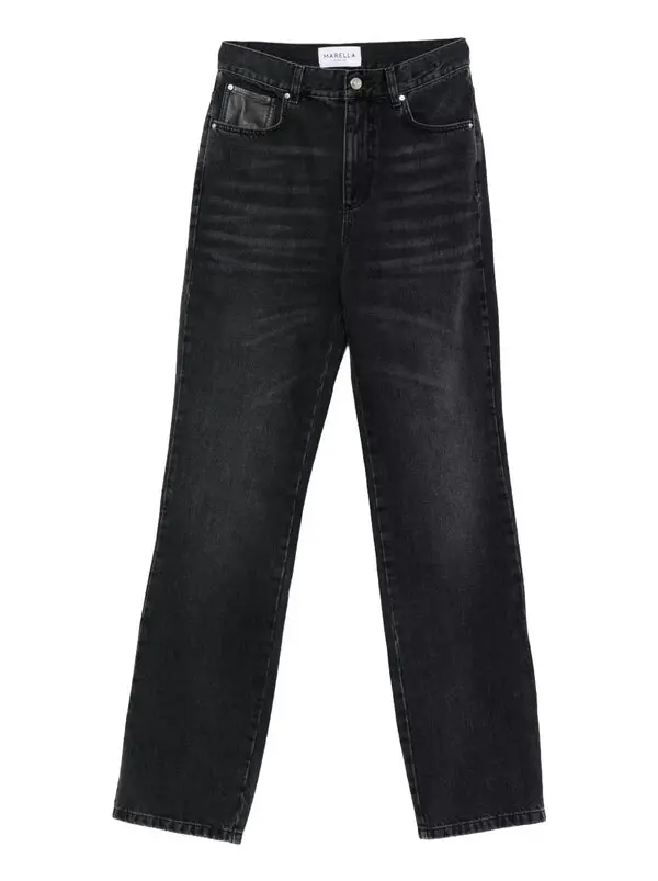 Marella Straight Leg Jeans With Leather Pockets - Grey