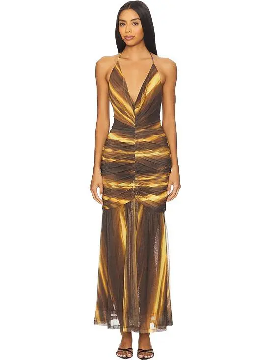 Bardot Aries Mesh Maxi Dress - Brown Ombre