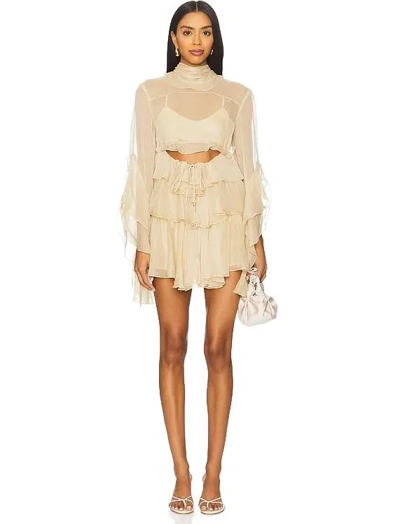 Bardot X Anyssa Ruffle Mini Dress - Beige