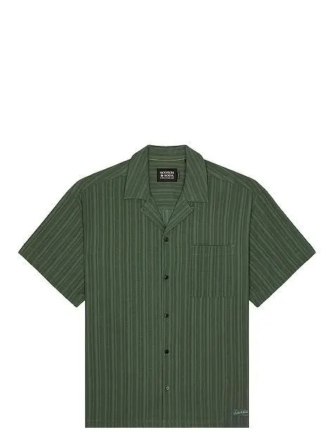Scotch & Soda Striped Short Sleeved Shirt In Dark Green - Thyme