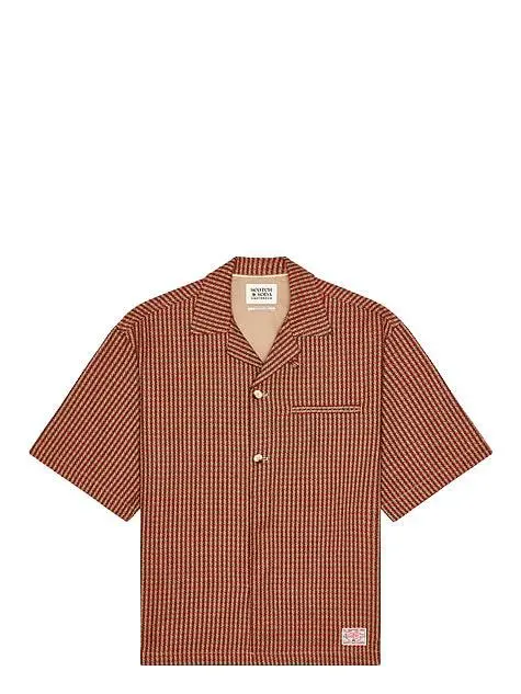 Scotch & Soda Geo Print Short Sleeve Shirt In Brick - Aurora Red Micro Check