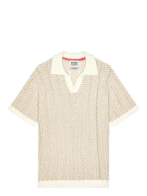 Scotch & Soda Open Structured Knitted V-neck Shirt - Eggnog