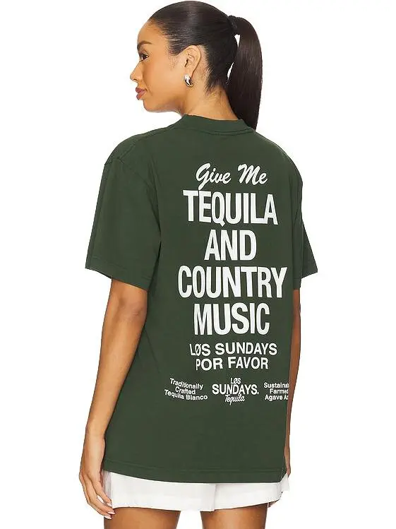 LOS SUNDAYS Tequila And Country Music Tee - Forest Green