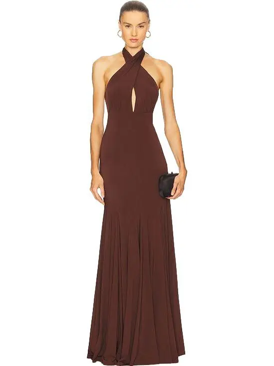 Alice + Olivia Evelina Halter Maxi Dress - Mocha