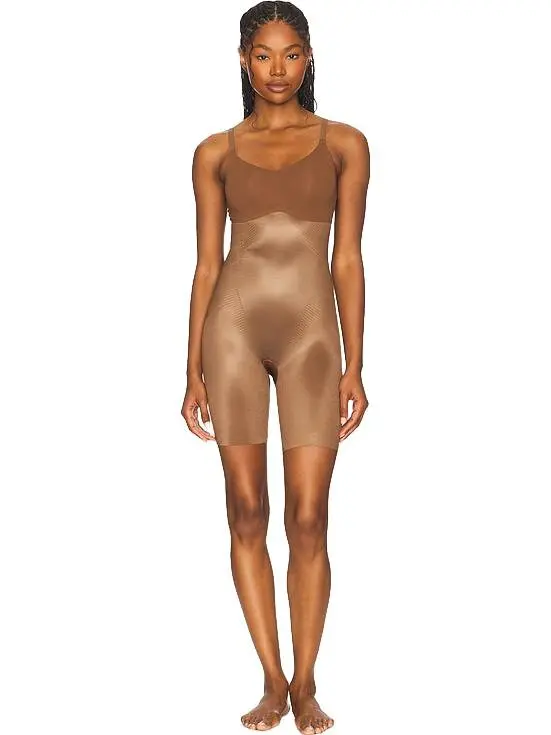 Spanx Shape Invisible Shaping Closed Bust Mid-thigh Bodysuit - Chestnut Brown