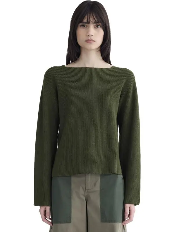 Everlane Everyday Cotton Boatneck Top - Dark Green