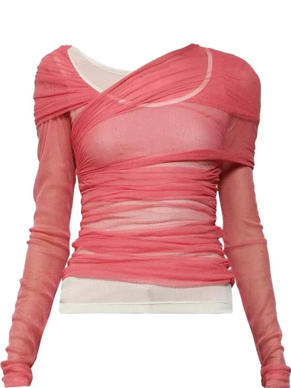 Christopher Esber Wrapped Tulle Long Sleeve Tank - Pink