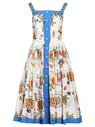 Dolce & Gabbana Multicolor Cotton Midi Dress - White