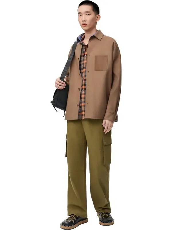 Loewe Overshirt In Virgin Wool And Cashmere - Camel/blue