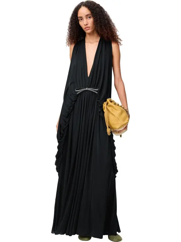 Loewe Draped Silk Jersey Dress - Black